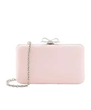 SELF-PORTRAIT Crystal Bow-embellished Satin Clutch - Pink