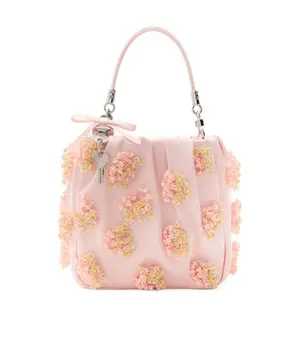 SELF-PORTRAIT Floral Bead-embellished Satin Tote - Pink