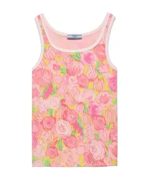 PRADA Printed Ribbed Knit Cotton Tank Top