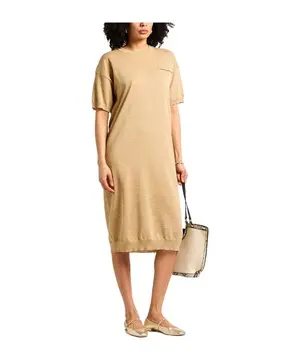 Brunello Cucinelli Metallic Knit Crewneck Dress