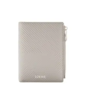 Loewe Slim Compact Wallet In Textured Classic Calfskin - Shell Grey