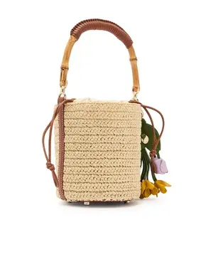 SELF-PORTRAIT Leather And Raffia Bucket Bag