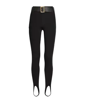 SELF-PORTRAIT Stirrup Belted Knit Leggings - Black