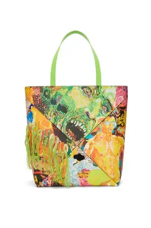 Loewe Xl Puzzle Fold Tote In Classic Calfskin - Bright Green/multicolour