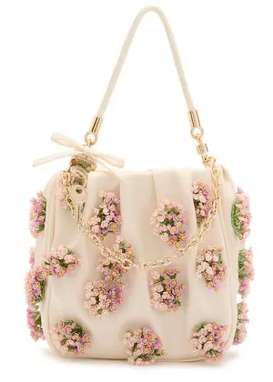 SELF-PORTRAIT Floral Bead-embellished Satin Tote