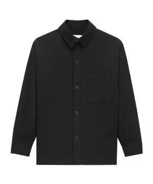 Saint Laurent Cassandre Overshirt In Cotton Linen Gabardine - Black