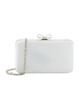 SELF-PORTRAIT Crystal Bow-embellished Satin Clutch - White