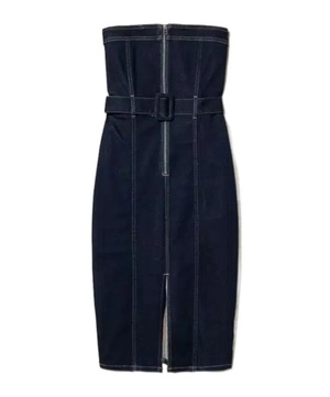 TWINSET Denim Bustier Dress With Front Zipper And Logo Detail - Black