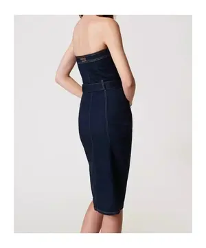 TWINSET Denim Bustier Dress With Front Zipper And Logo Detail