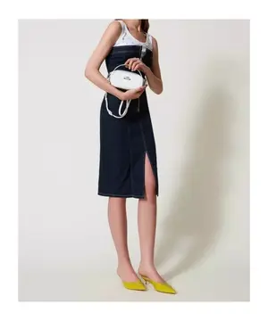 TWINSET Denim Bustier Dress With Front Zipper And Logo Detail