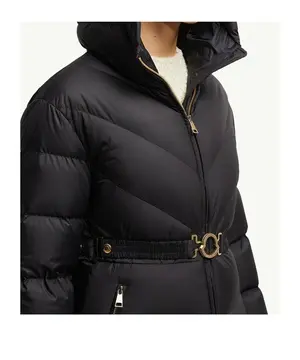 Moncler Diagonal-quilted Hooded Short Down Jacket With Logo Buckle Belt