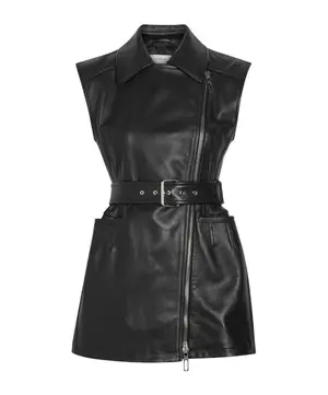 Sportmax Belted Leather Biker Vest Jacket - Black