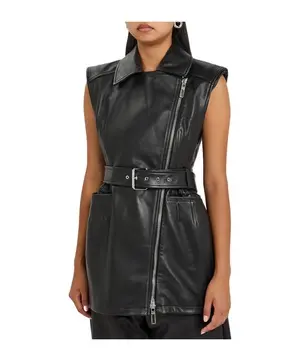 Sportmax Belted Leather Biker Vest Jacket