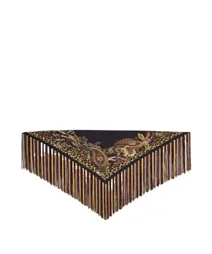 Etro Printed Fringed Silk Scarf - Brown