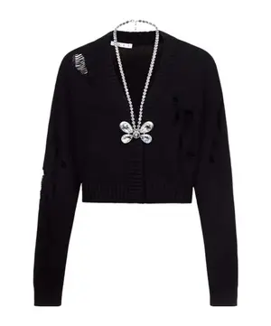 AREA AREA Butterfly Embellished Cropped Cardigan Black