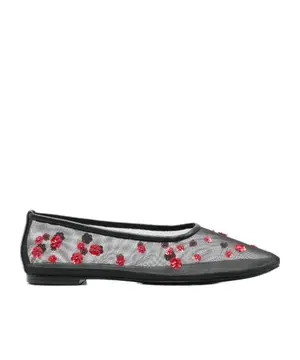 Staud Alba Ballerina Flats With Floral Embellishments - Gray