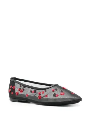 Staud Alba Ballerina Flats With Floral Embellishments - Gray