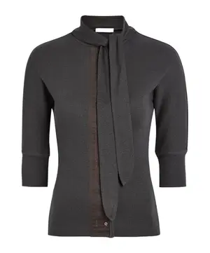 LEMAIRE Ribbed Cotton-blend T-shirt With Tie Detail