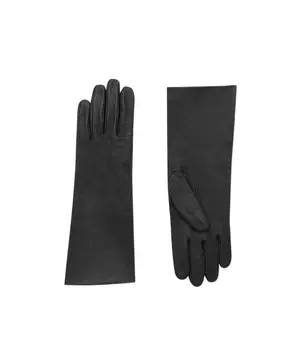 Saint Laurent Cassandre Long Gloves In Leather And Silk - Black