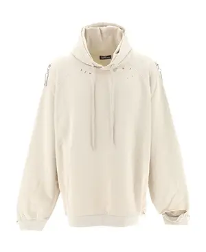 Raf Simons Oversized Ripped-detail Cotton Hoodie With Logo And Drawstring