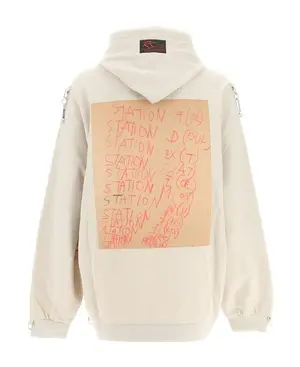 Raf Simons Oversized Ripped-detail Cotton Hoodie With Logo And Drawstring