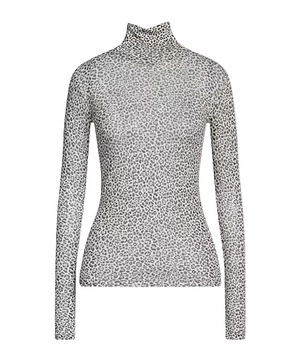 Saint Laurent Leopard Print Turtleneck Wool Knit Sweater