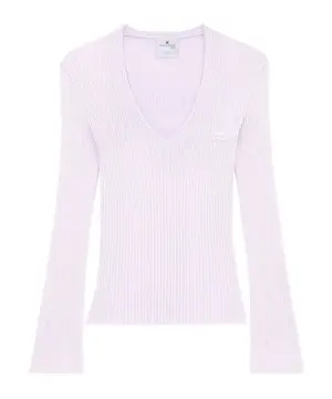 COURREGES V-neck Ribbed Jumper With Embroidered Logo