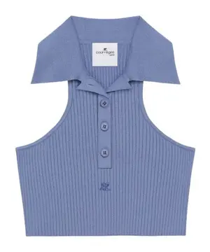 COURREGES Sleeveless Polo Crop Top - Cornflower Blue
