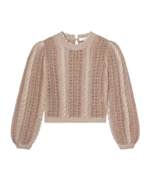 FRAME Cable-knit Jumper With Puff Sleeves And Button Detail