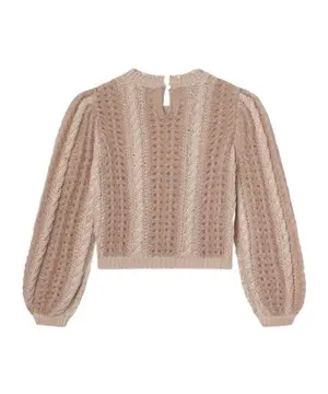 FRAME Cable-knit Jumper With Puff Sleeves And Button Detail