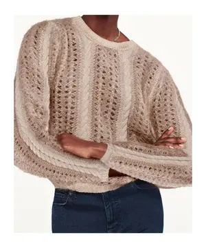 FRAME Cable-knit Jumper With Puff Sleeves And Button Detail