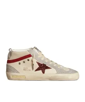 GOLDEN GOOSE Mid Star Leather Sneakers With Glitter Star - Nude