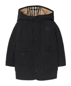 Burberry Quilted Hooded Jacket With Embroidered Equestrian Knight Design - Black