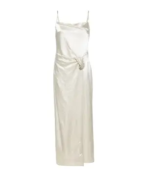 Nanushka Ruched Satin Midi Dress - Light Beige