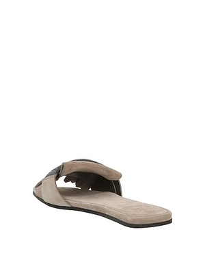Brunello Cucinelli Lambskin Slide Sandals With Fringes And Beading