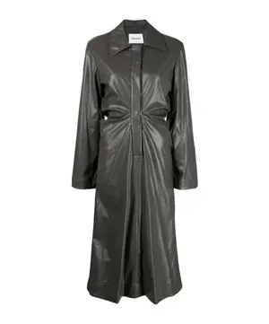 LOW CLASSIC Ruched Faux-leather Shirt Dress - Khaki