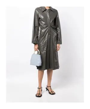 LOW CLASSIC Ruched Faux-leather Shirt Dress