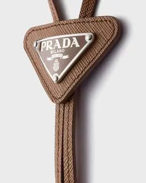 Prada Saffiano Leather Bolo Tie With Enameled Triangle Logo