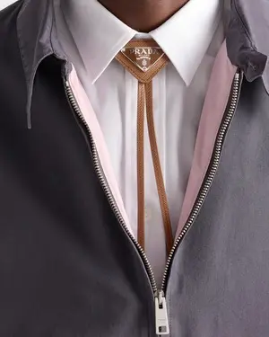 Prada Saffiano Leather Bolo Tie With Enameled Triangle Logo
