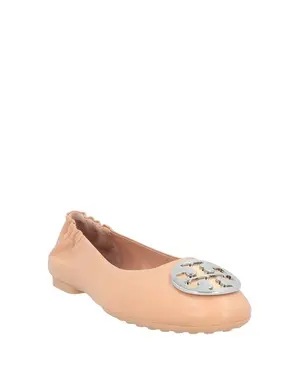 Tory Burch Ballet Flats With Embellished Logo - Nude