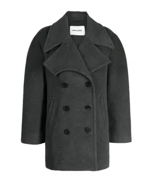 LOW CLASSIC Notched-lapels Double-breasted Coat - Black