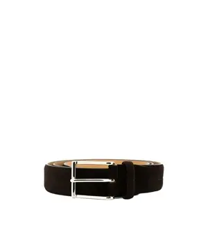 Santoni Rectangular Buckle Leather Belt - Black