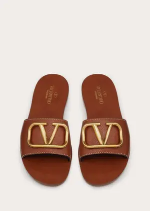 Valentino Garavani Vlogo Calfskin Slide Sandals