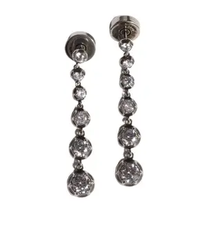 Miu Miu Metal Pendant Earrings With Crystals - Silver