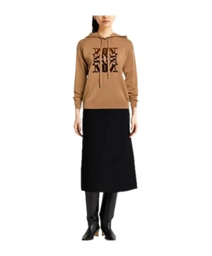Max Mara Wool Hooded Knit Sweater With Flocked Logo