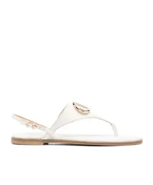TWINSET Logo-plaque Thong-strap Leather Sandals - White