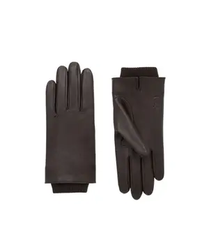 Saint Laurent Cassandre Cuffed Gloves In Leather And Wool - Brown
