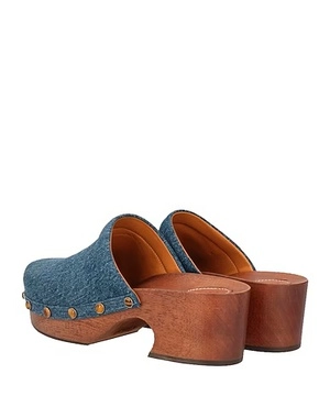 Chloé Denim Patchwork Wooden Sole Clogs