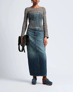 Chloé Denim Patchwork Wooden Sole Clogs