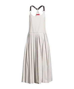 MAXCO. Pleated Midi Dress With Leather Trims